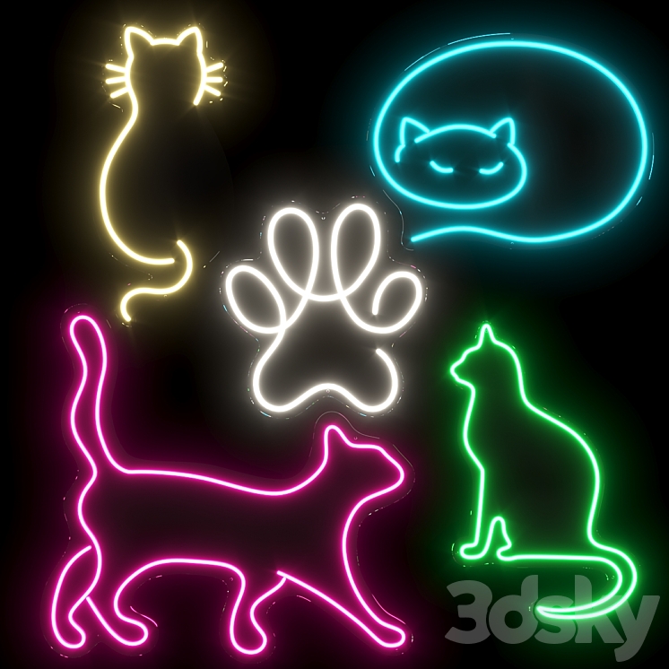 Set of neon lights Cats 02 - Neon - 3D model