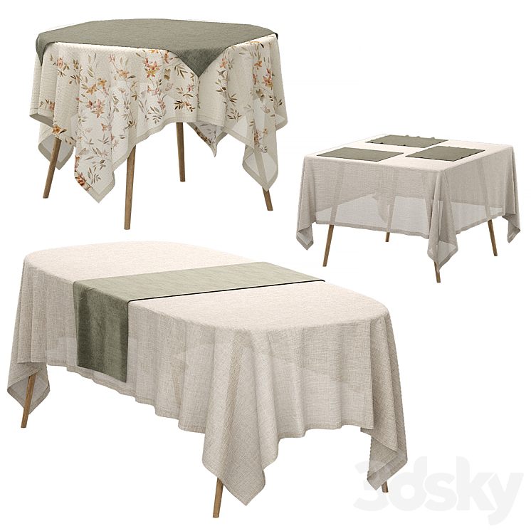 Set of linen tablecloths - Table - 3D model