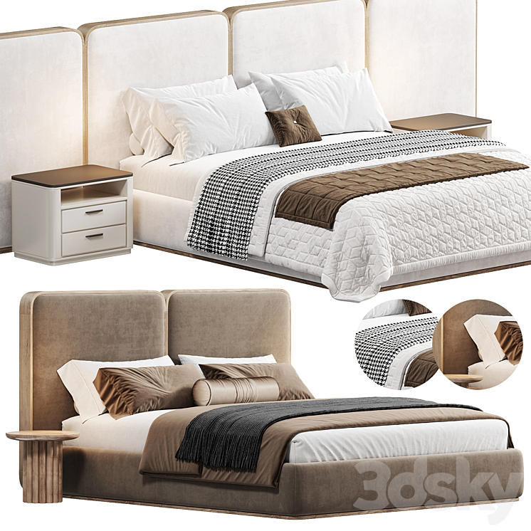 Gem Upholstered King Queen Bed by Adrianahoyos - Bed - 3D model