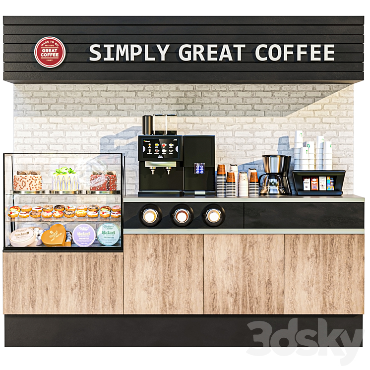 Coffee with a showcase with desserts 500 - Restaurant - 3D model