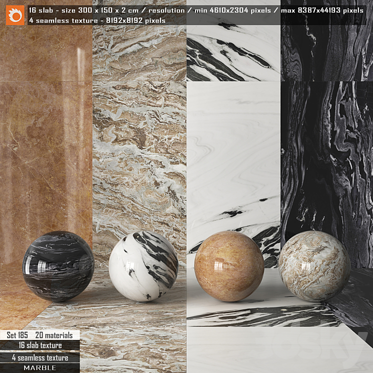 Marble slab & Seamless texture Set 185 - Stone - 3D model