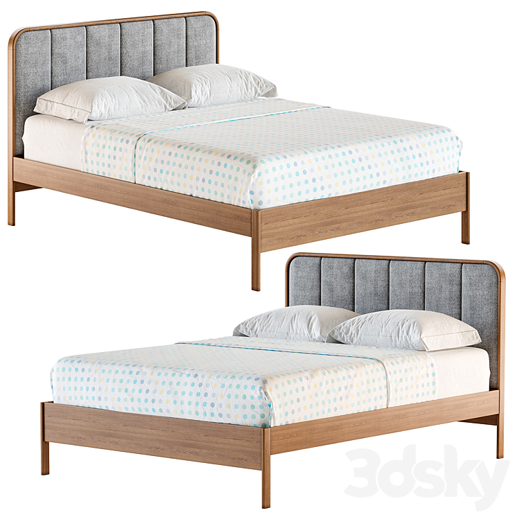 Wes Twin Upholstered Wood Bed 02 - Bed - 3D model