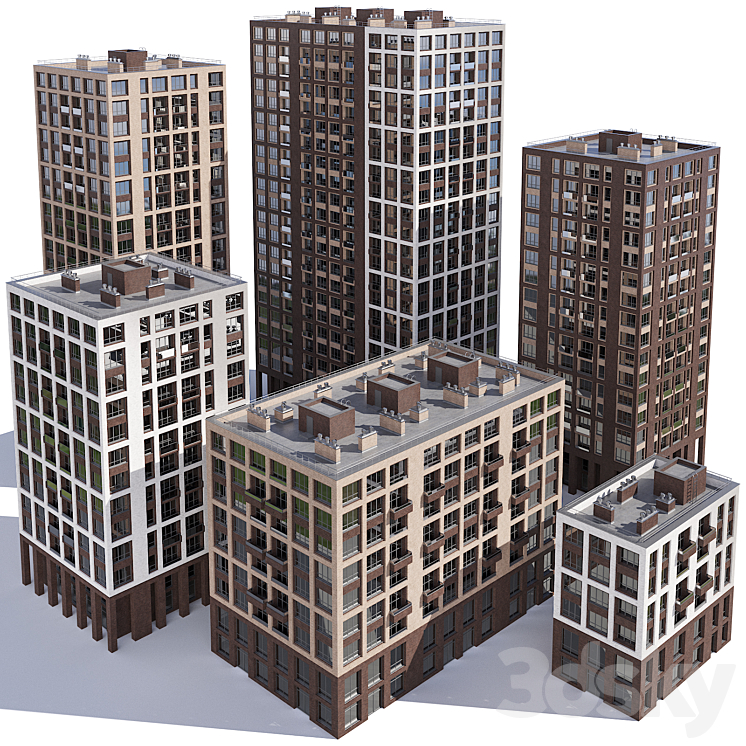 Set of multi-story buildings - Building - 3D model