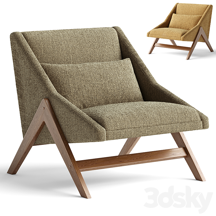 Recessed Arms Modern Mid-Century Accent Chair - Arm chair - 3D model