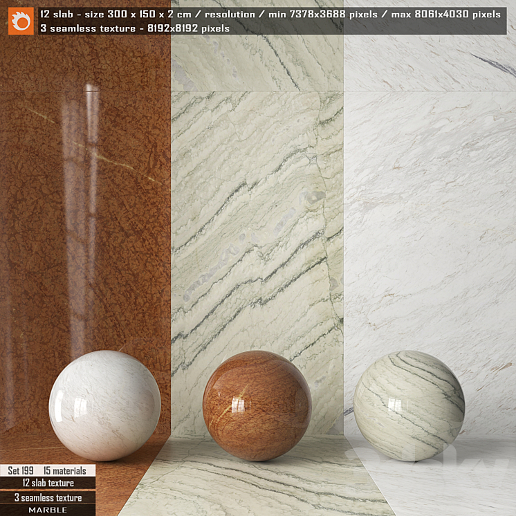 Marble slab & Seamless texture Set 199 - Stone - 3D model