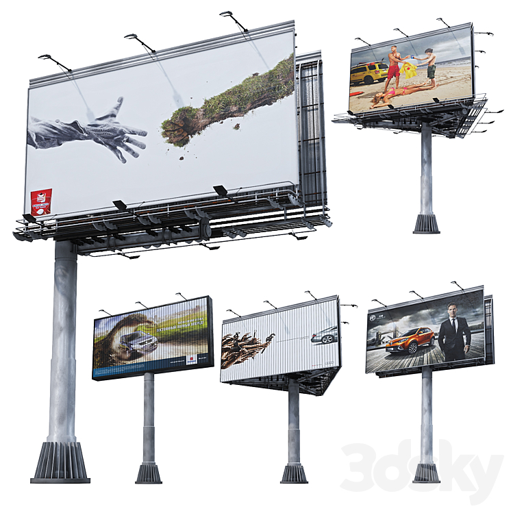 Low poly billboards - Urban environment - 3D model