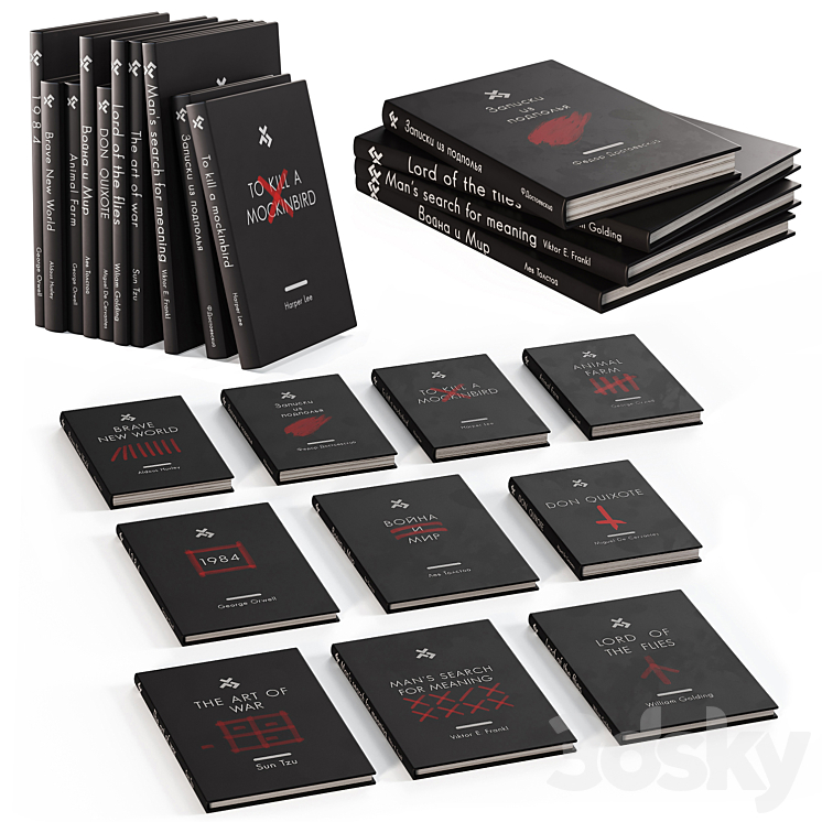 97 Black books Set - Books - 3D model