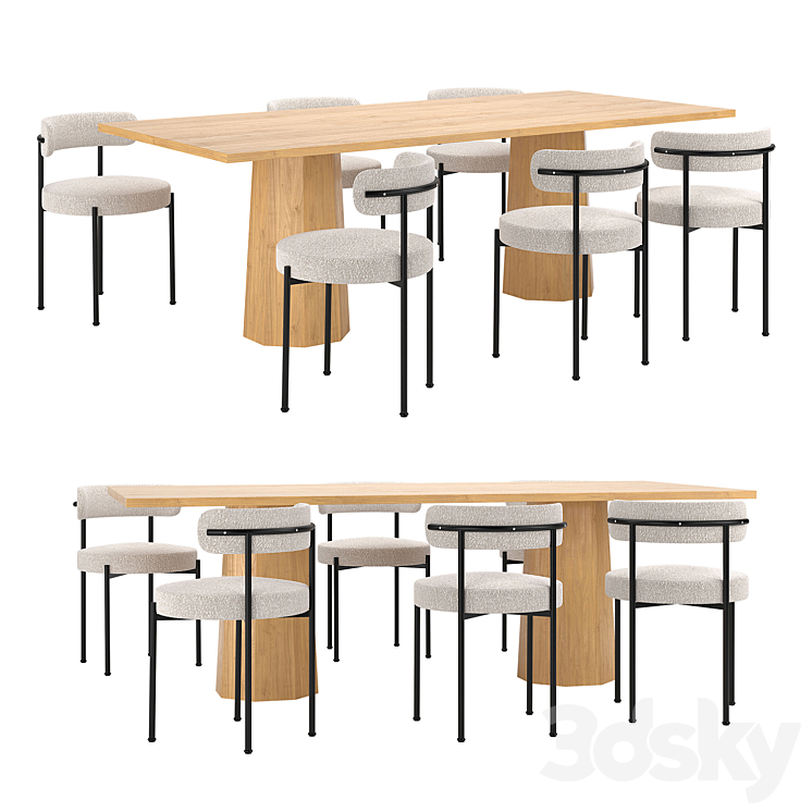 CB2 Inesse Chair Bancroft Table Dining Set - Table + Chair - 3D model
