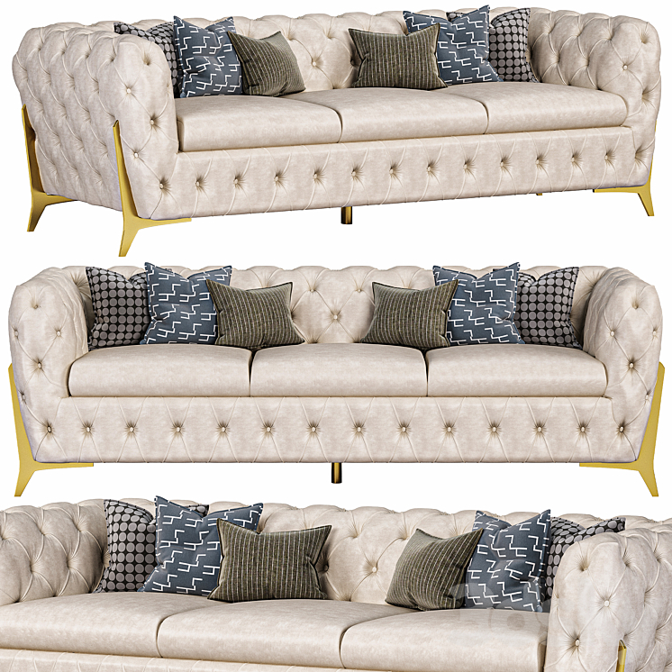 Beige Modern Chesterfield Sofa By Homary - Sofa - 3D model