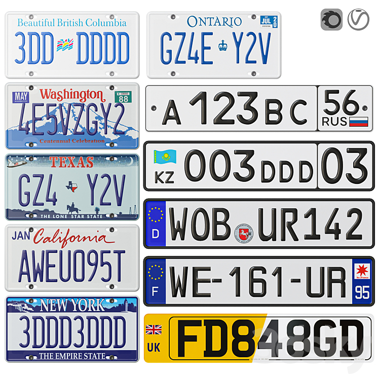 License plates of different countries - Ground Transport - 3D model