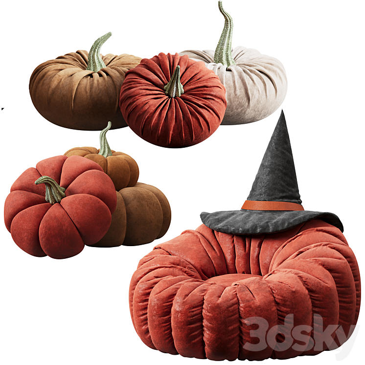 Pumpkin chair and decorative pillows - Pillows - 3D model
