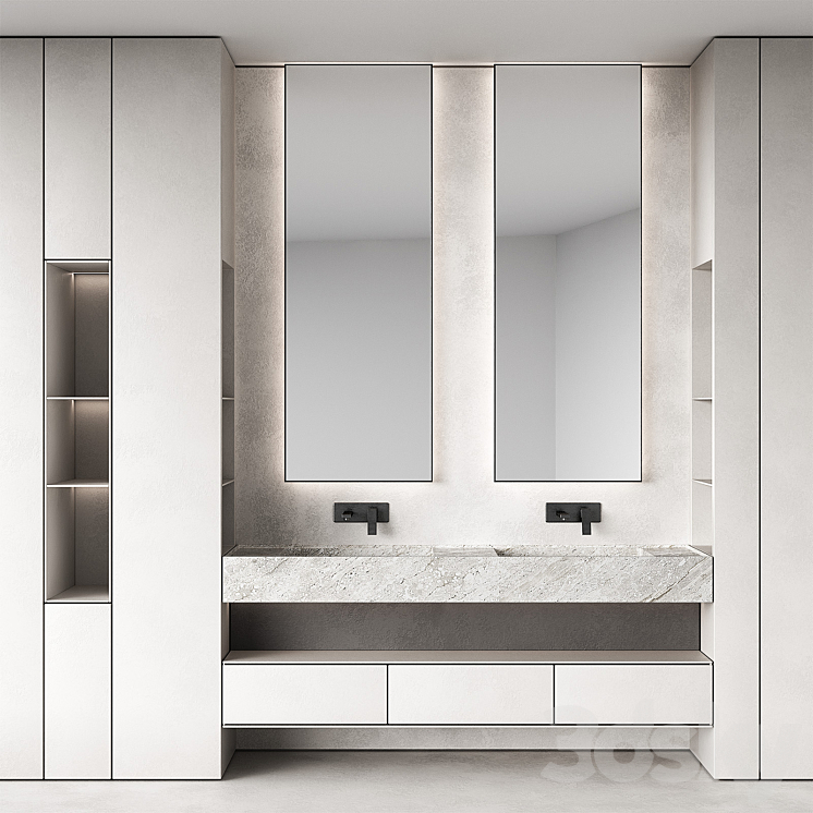 Bathroom set 6. Monochrome grey. Rectangle mirrors. Stone sink ...