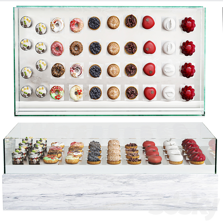 Display case with desserts. Pastry, cake - Restaurant - 3D model