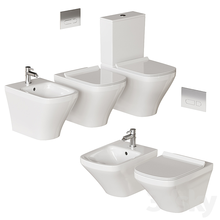 Duravit DuraStyle WC Full Set - Toilet and Bidet - 3D model