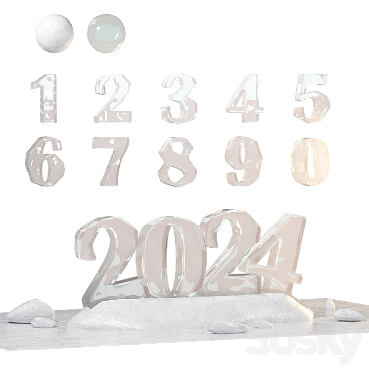 Set of numbers made of snow and ice - Environment elements - 3D model