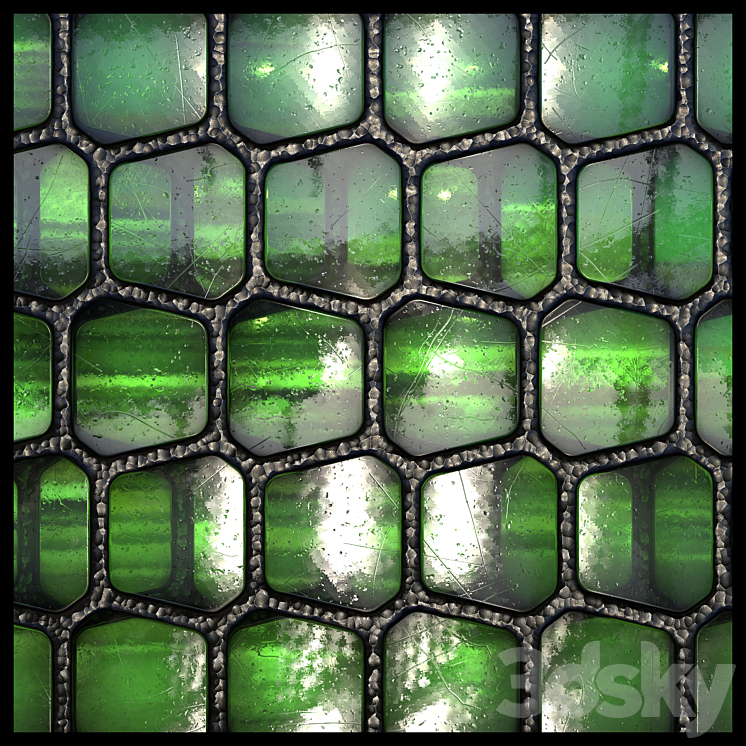 Green glass block wall - Brick - 3D model