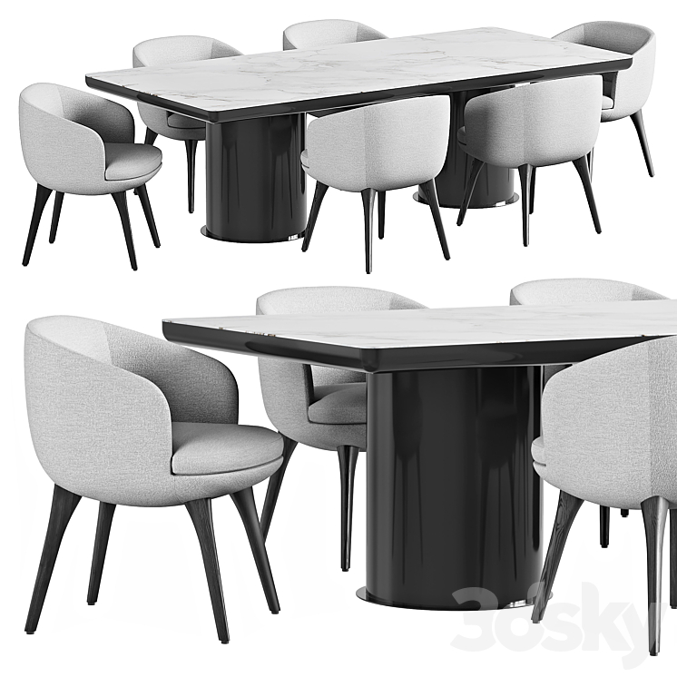 Minotti dining table Brady and chair Raphael - Table + Chair - 3D model