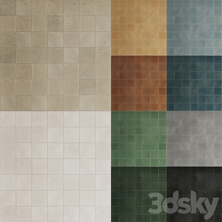 Retro Square Tiles (10colors) - Tile - 3D model