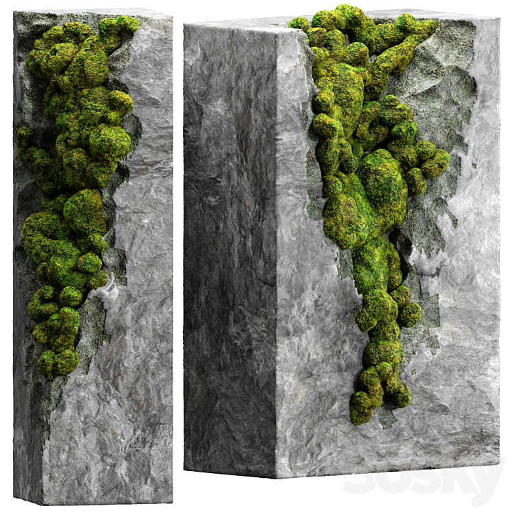 set decor moss and stone 2 - Other decorative objects - 3D model