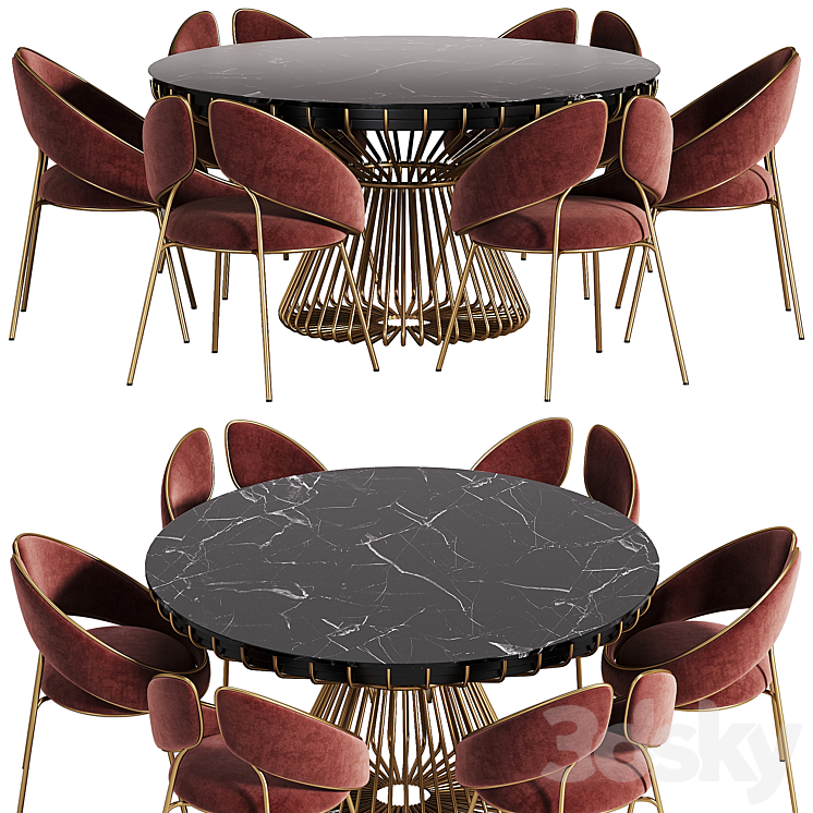 Tesla dining table by alma de luce - Table + Chair - 3D model