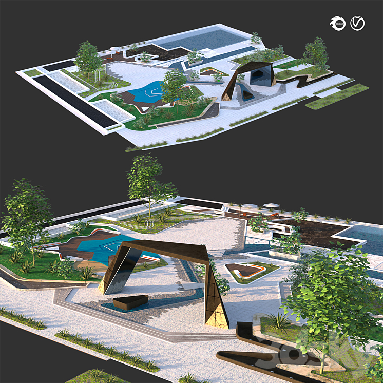 Detailed Modern City Park - Urban environment - 3D model