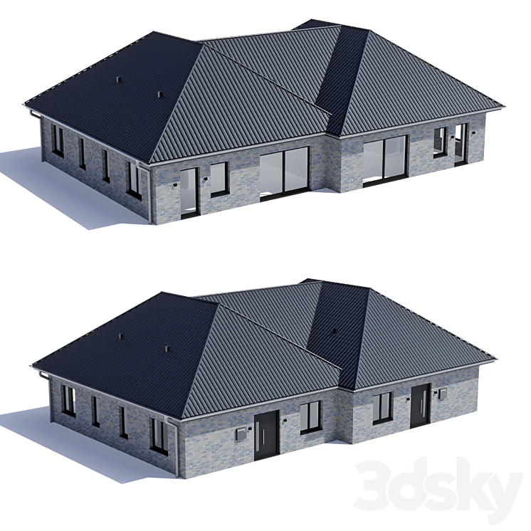Modern one-story house - Building - 3D model