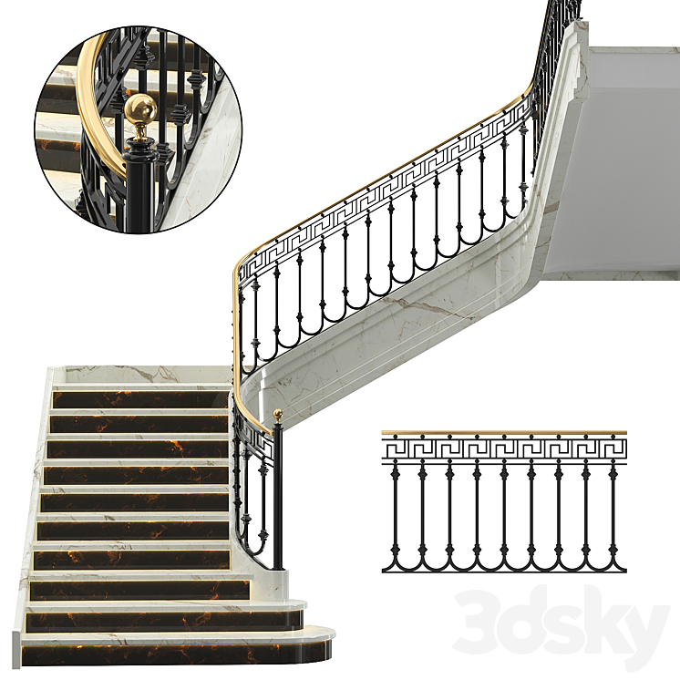 Neoclassical spiral staircase 3 - Staircase - 3D model