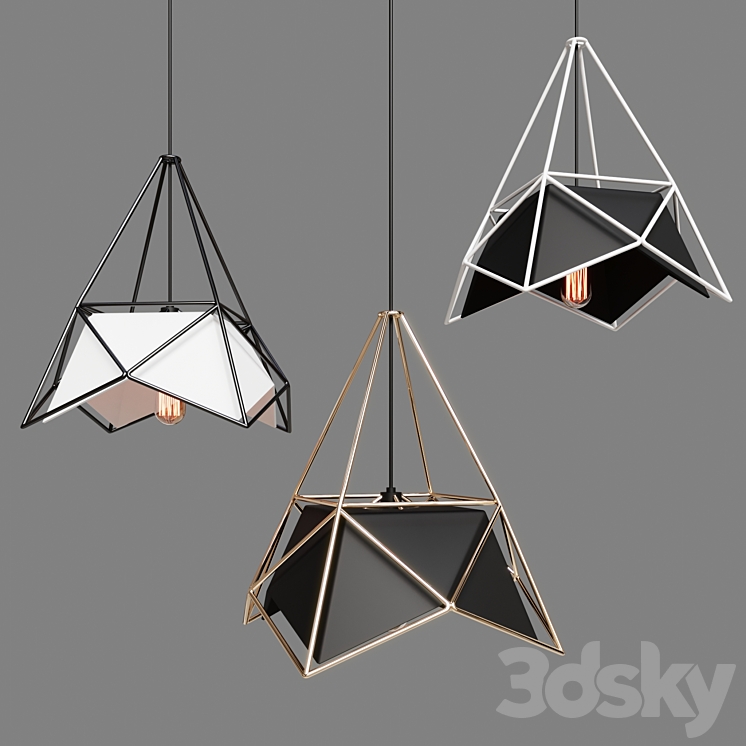 Polygon Hanging Lamp with Wire Cage Shade Metal - Pendant light - 3D model