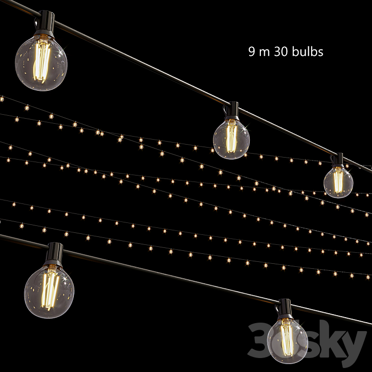 Editable Garland Retro 02 - Street lighting - 3D model