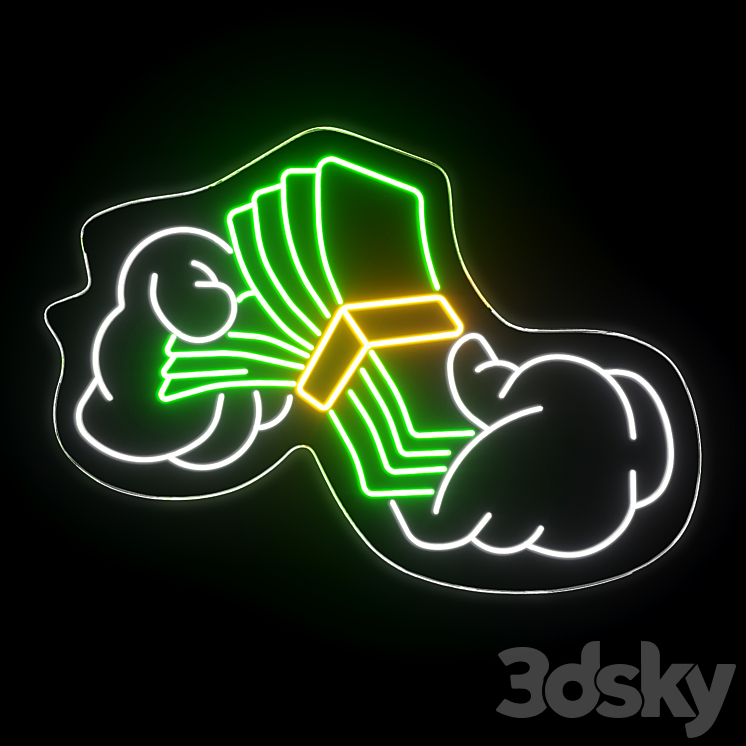 Hand Holding Money Neon Sign - Neon - 3D model