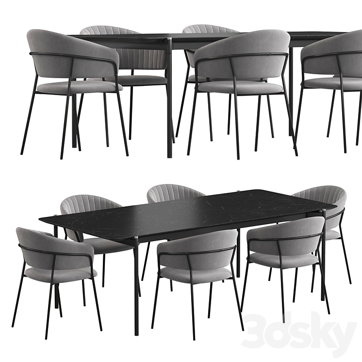 Augusta Bruno Dining set - Table + Chair - 3D model