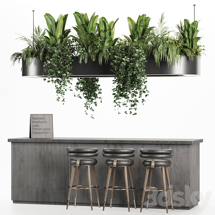 Reception Desk With Hanging Plants - Set04 - Restaurant - 3D model