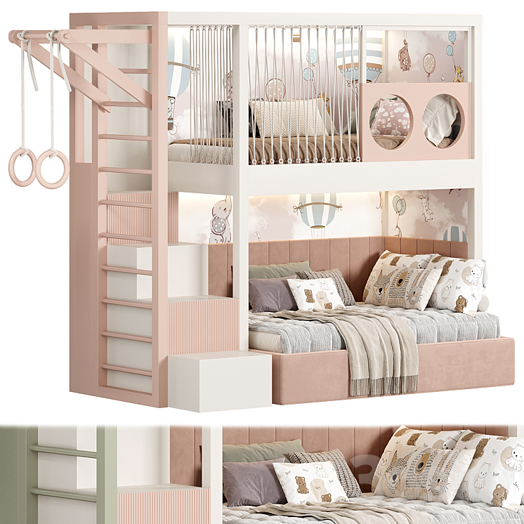 Designer two-level bed Kids room - Bed - 3D model