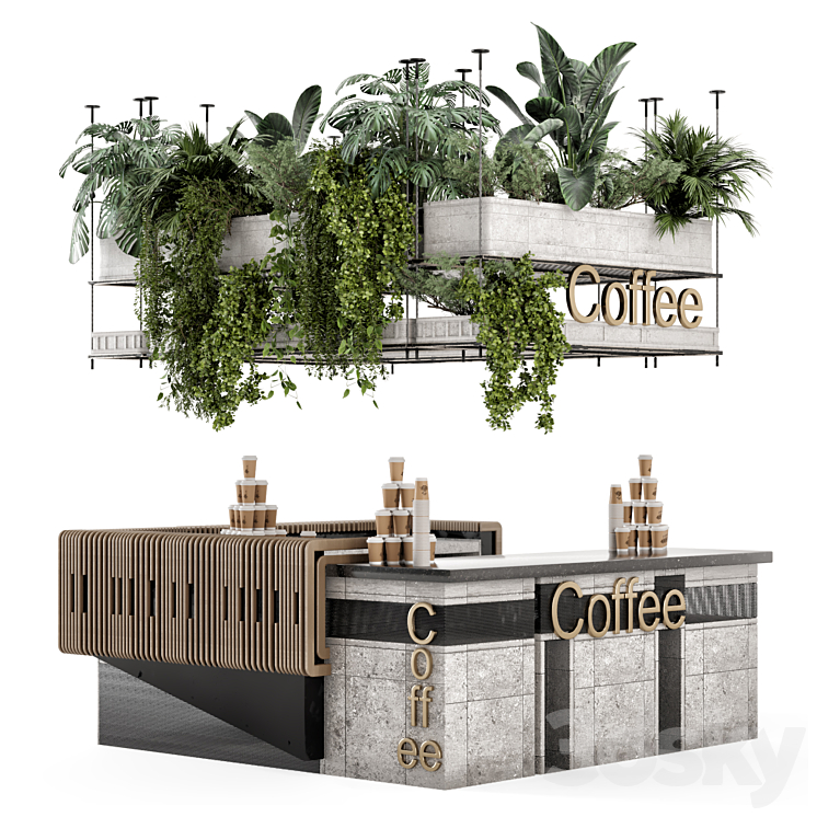 Coffee Reception Desk With Plants - Restaurant Set 2328 - Restaurant ...