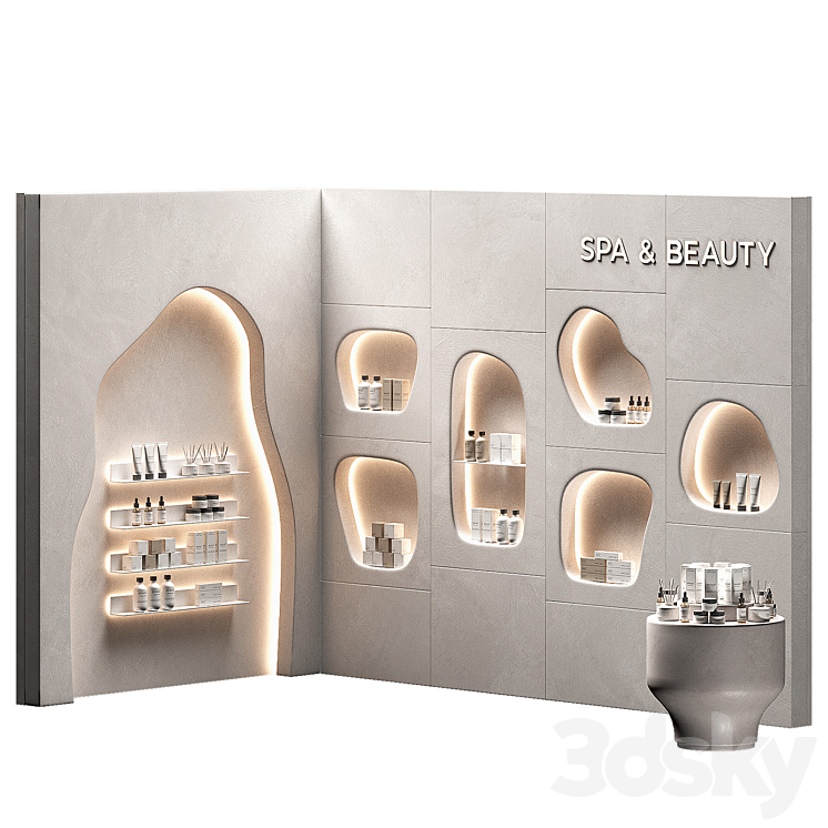 Modular Niche Shelves in the wall. Cosmetics shop. Backlit wavy beauty ...