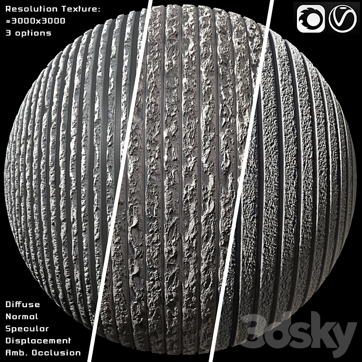 Striped ribbed decorative concrete facing plaster Reckli - Stone - 3D model