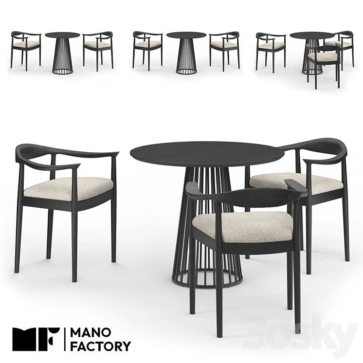 (OM)Dining group VOLAN+HUG from MANO FACTORY - Table + Chair - 3D model