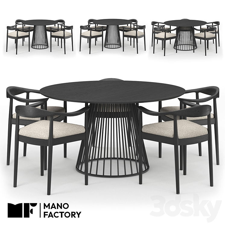(OM) Dining group VOLAN+HUG from MANO FACTORY - Table + Chair - 3D model
