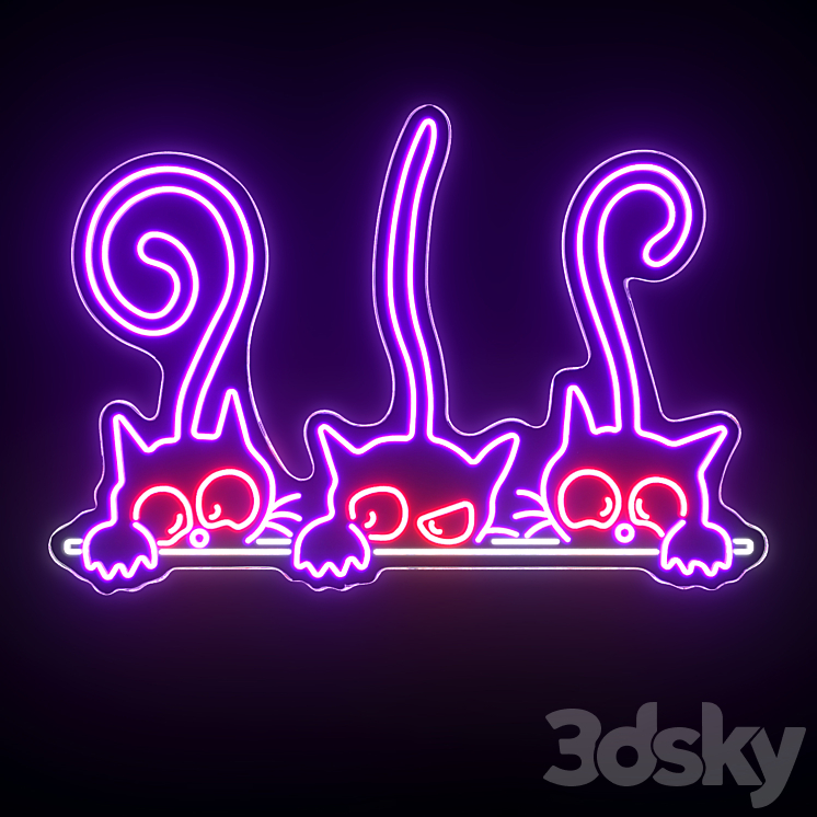 3 Goofy Cats Neon Sign - Neon - 3D model