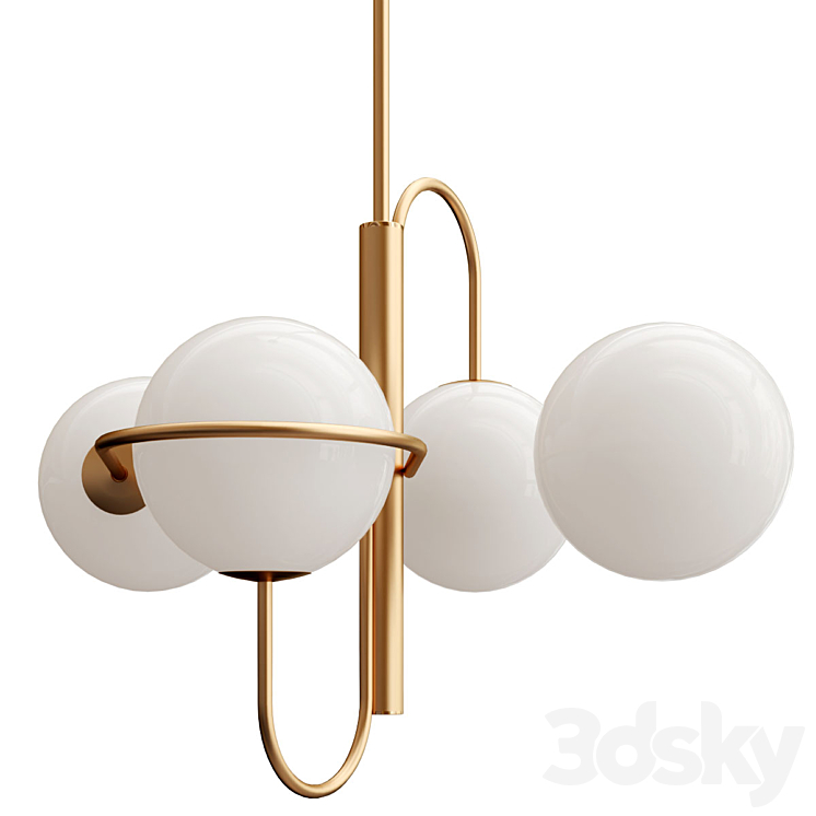 Decora - 4 light aged brass and opal pendant - Pendant light - 3D model