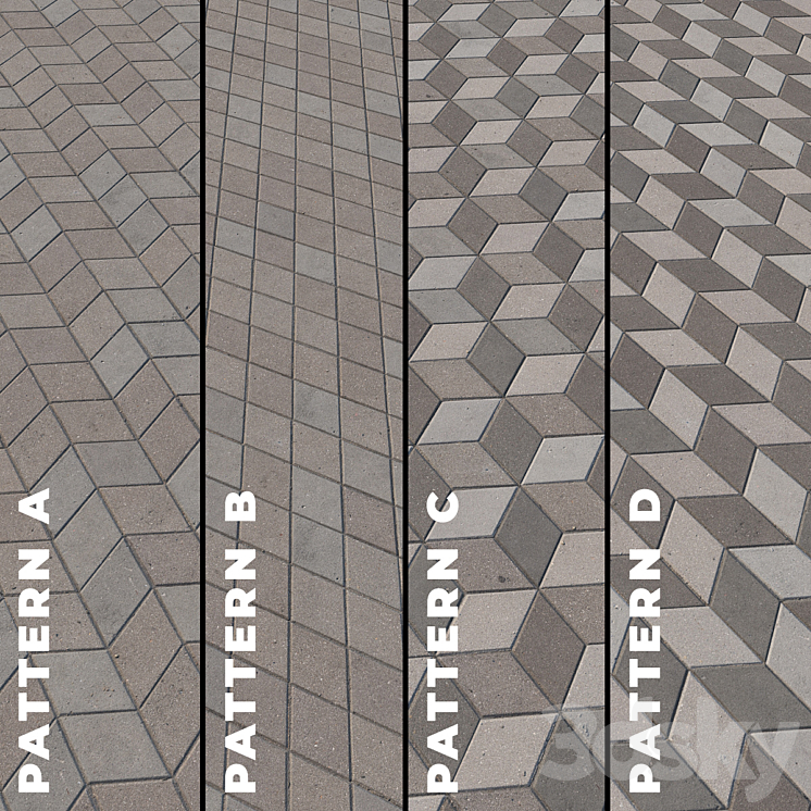 Set of four textures of paving stones of diamonds 2497 - Stone - 3D model