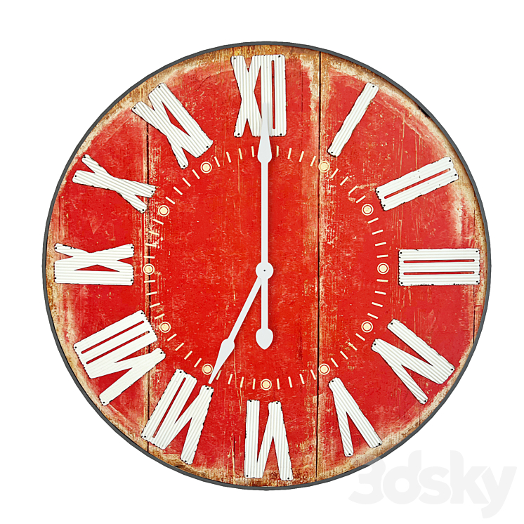 Large Red Vintage Style Clock - Watches & Clocks - 3D model