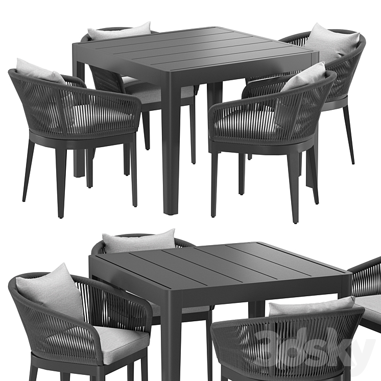 Hamilton Dining set table chair - Table + Chair - 3D model