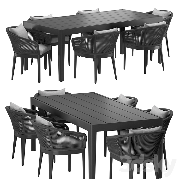 Hamilton Dining set chair table 79 - Table + Chair - 3D model
