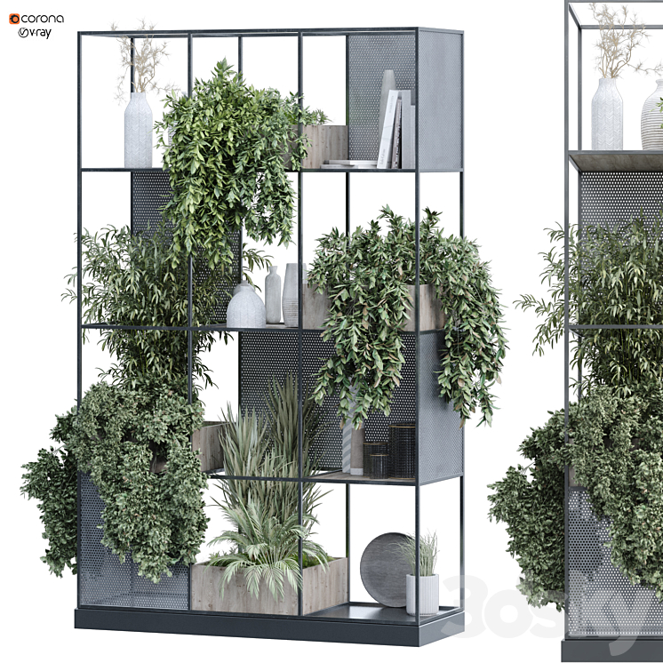 vertical plant in box and partition set 356 - Rack - 3D model