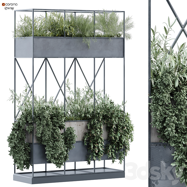 vertical plant in box and partition set 357 - Indoor - 3D model