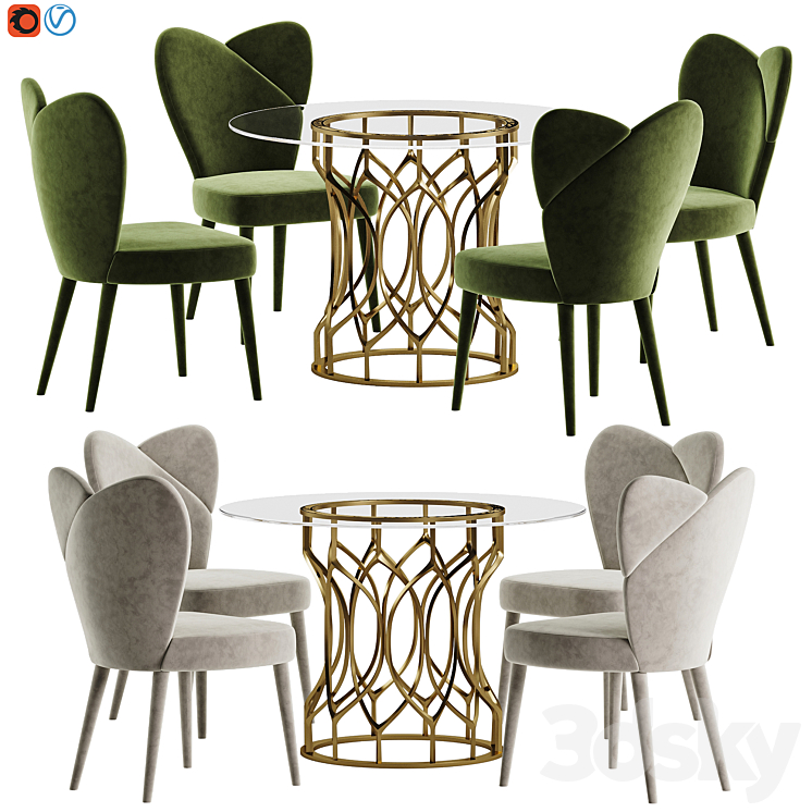 Dining set 196 - Table + Chair - 3D model
