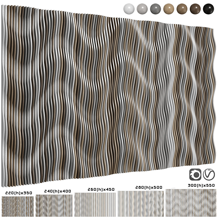 Decorative parametric wall panel made of slats for walls and ceilings ...