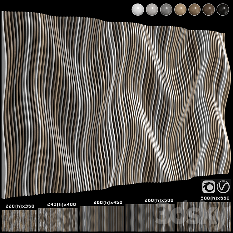 Decorative parametric wall panel made of slats for walls and ceilings ...