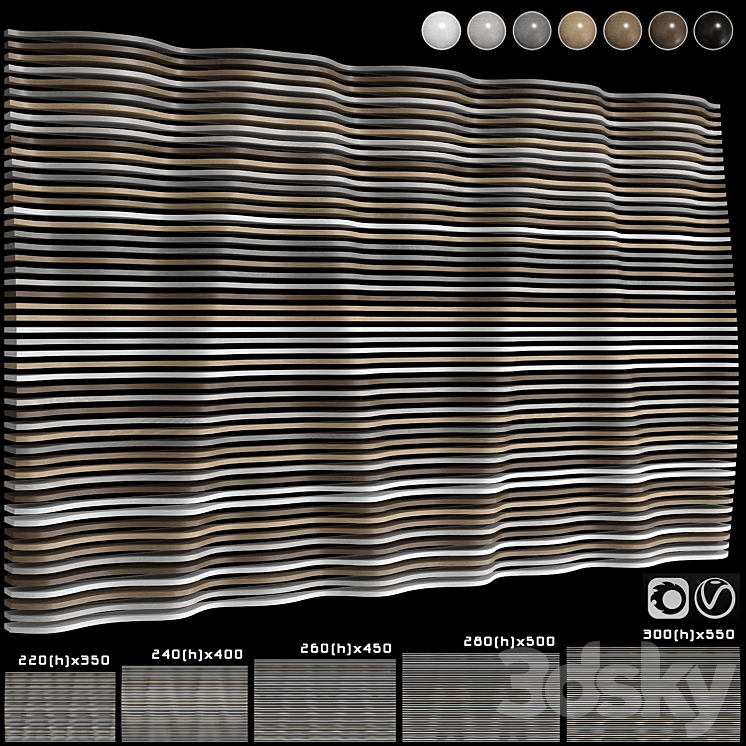 Decorative parametric wall panel made of slats for walls and ceilings ...